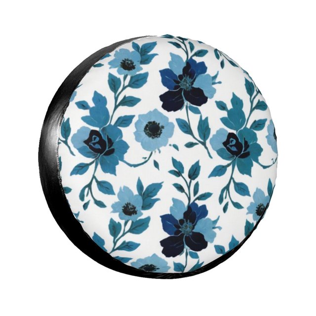 Blue Floral With Roses And Spare Tire Cover Wheel Protector Weather