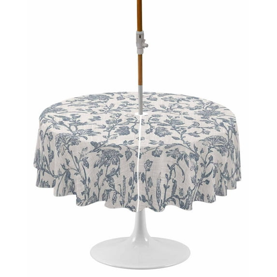 Blue Floral Round Outdoor Tablecloth, Waterproof Table Cloth Cover with ...