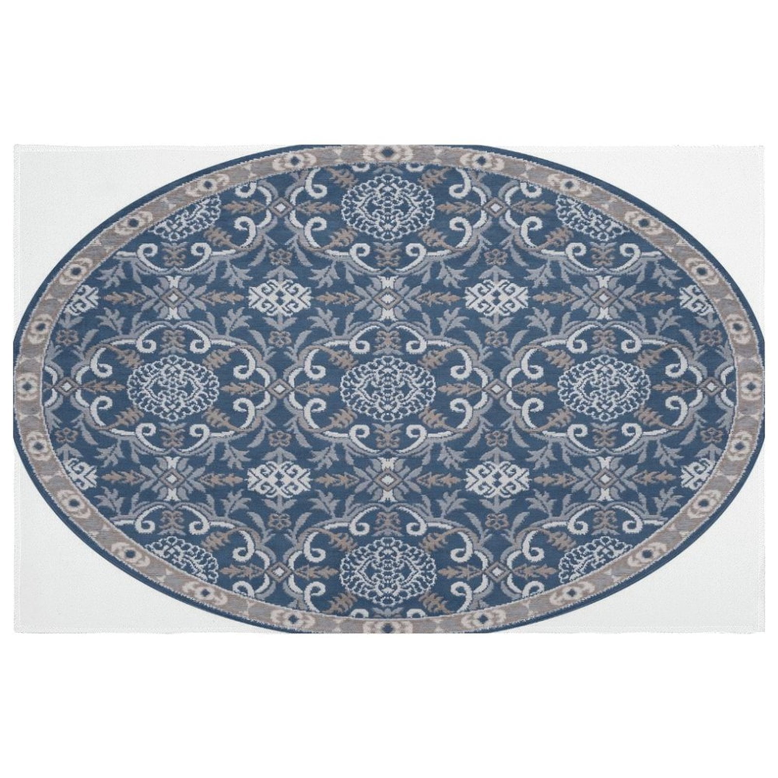Blue Floral Round Rug Adult Home Decor Bedroom Living Room Crystal ...