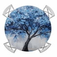 Blue Floral Round Table Cover, Classical Flower Botanical Abstract ...