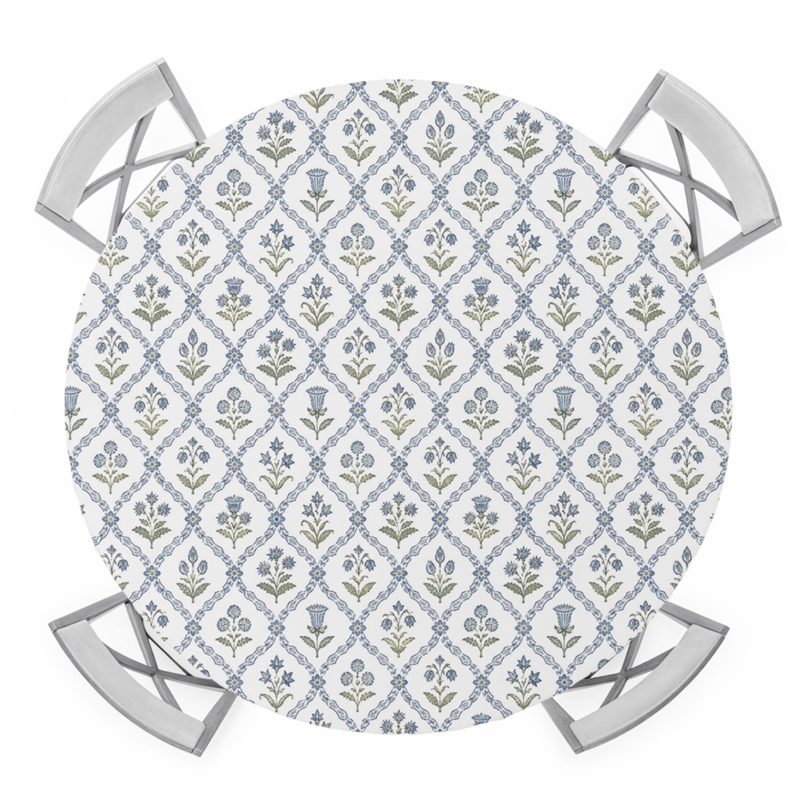 Blue Floral Round Table Cover, Country Pastoral Classic Flowers Green ...