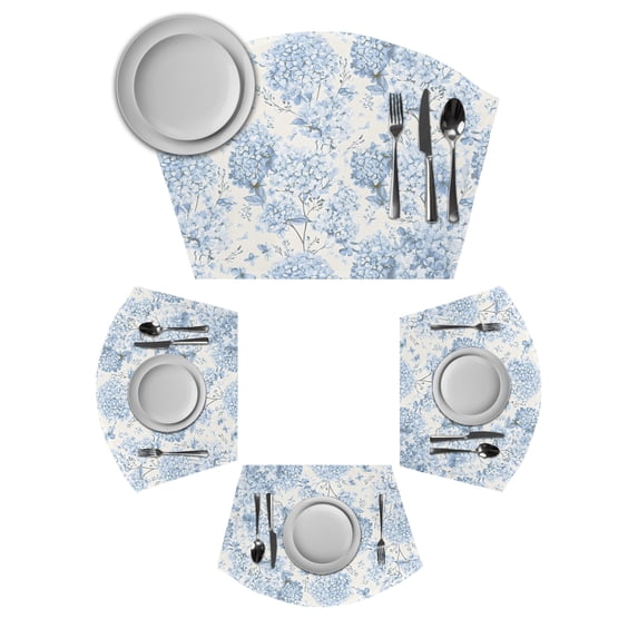 Blue Floral Round Table Placemats Set of 6 Wedge Placemats, Garden ...