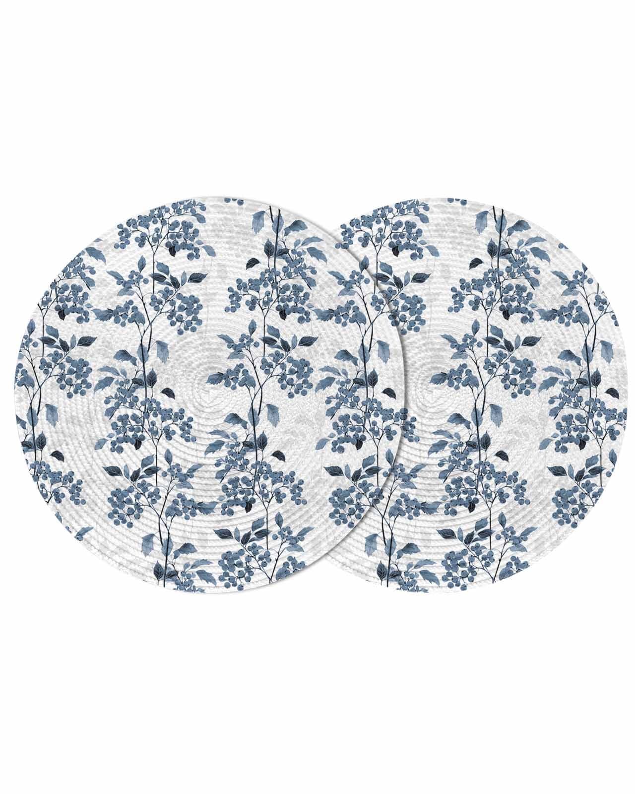 Blue Floral Round Table Placemats set of 2, Vintage Abstract Botanical ...