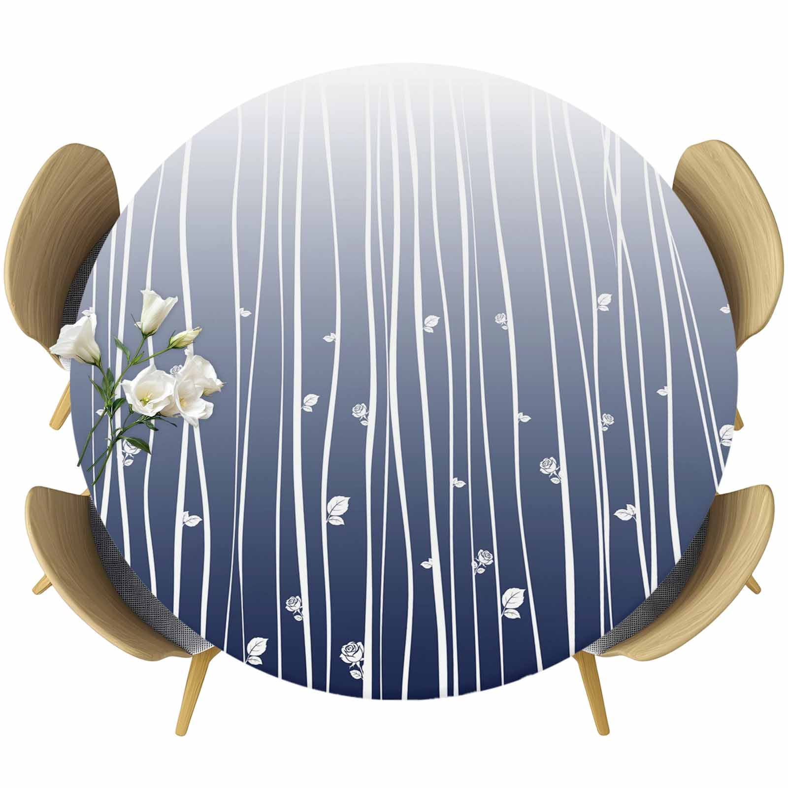 Blue Floral Round Tablecloth 55-60 Inch Round Fitted Table Cloth with ...