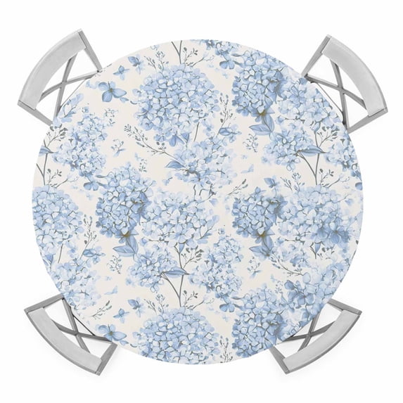 Blue Floral Round Tablecloth for 55-60 Inch Tables,Fitted Table Cover ...