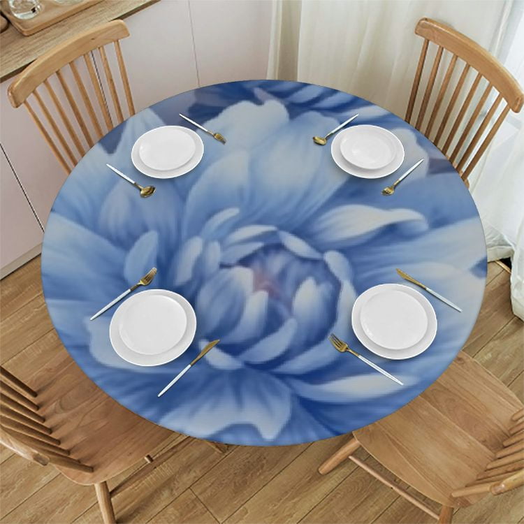 Blue Floral Round Tablecloths Table Covers with Fitted Tablecloth ...