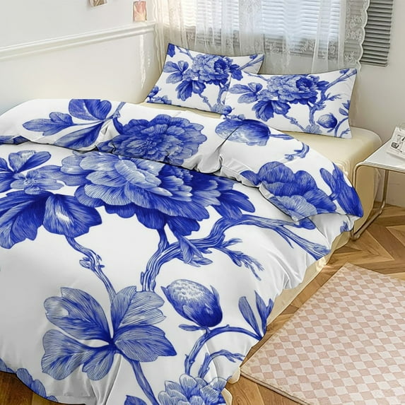 Blue Floral Seamless Pattern Design Bedding Set with Zipper Closure for ...
