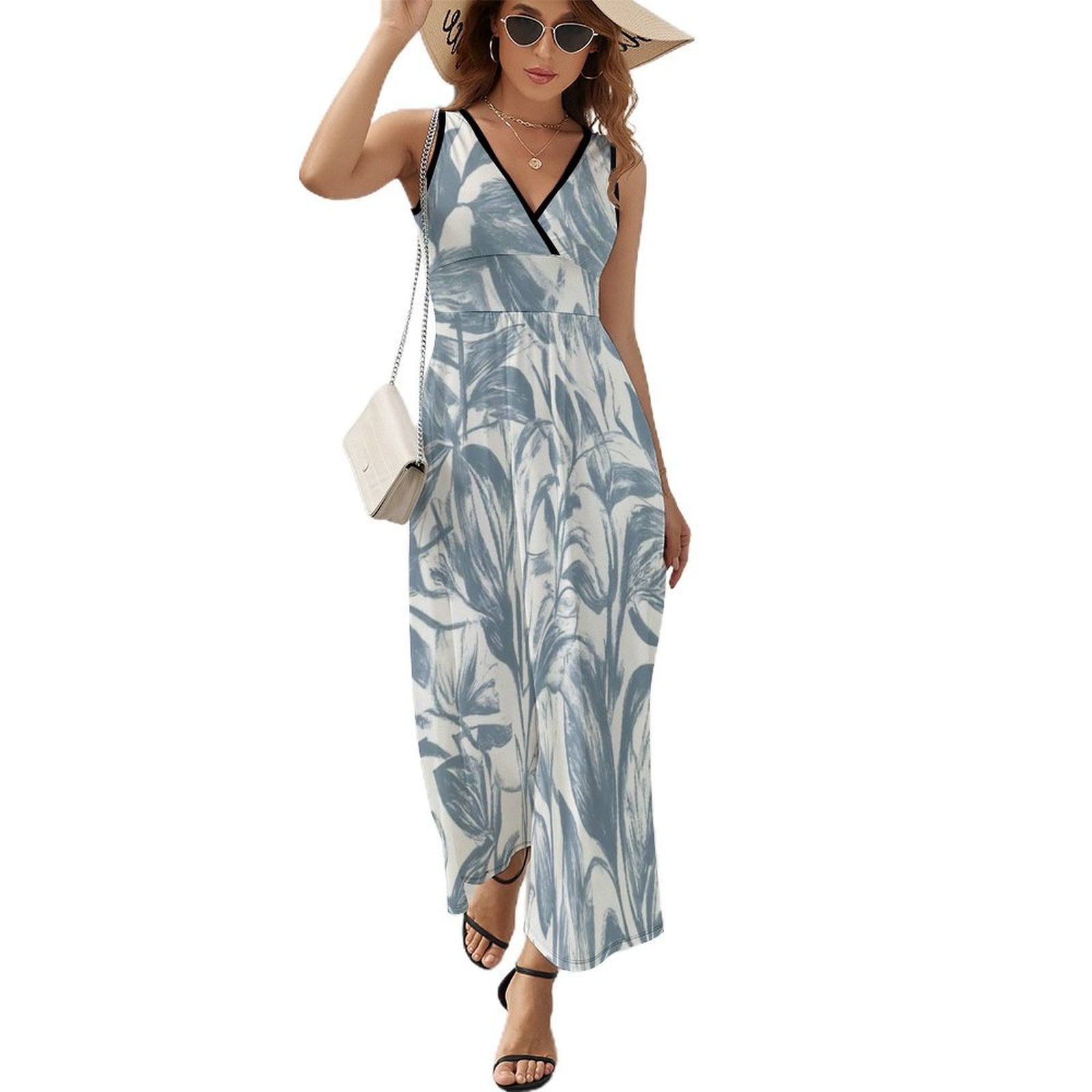 Blue Floral Seamless Pattern Dress Fashion Boho Beach Long Dresses ...