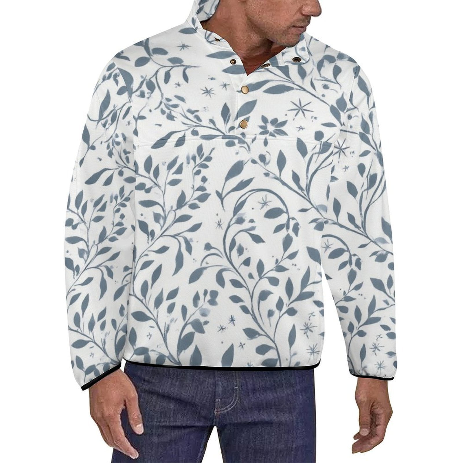 Blue Floral Seamless Pattern Men's Stand Collar Sweater Long Sleeve ...