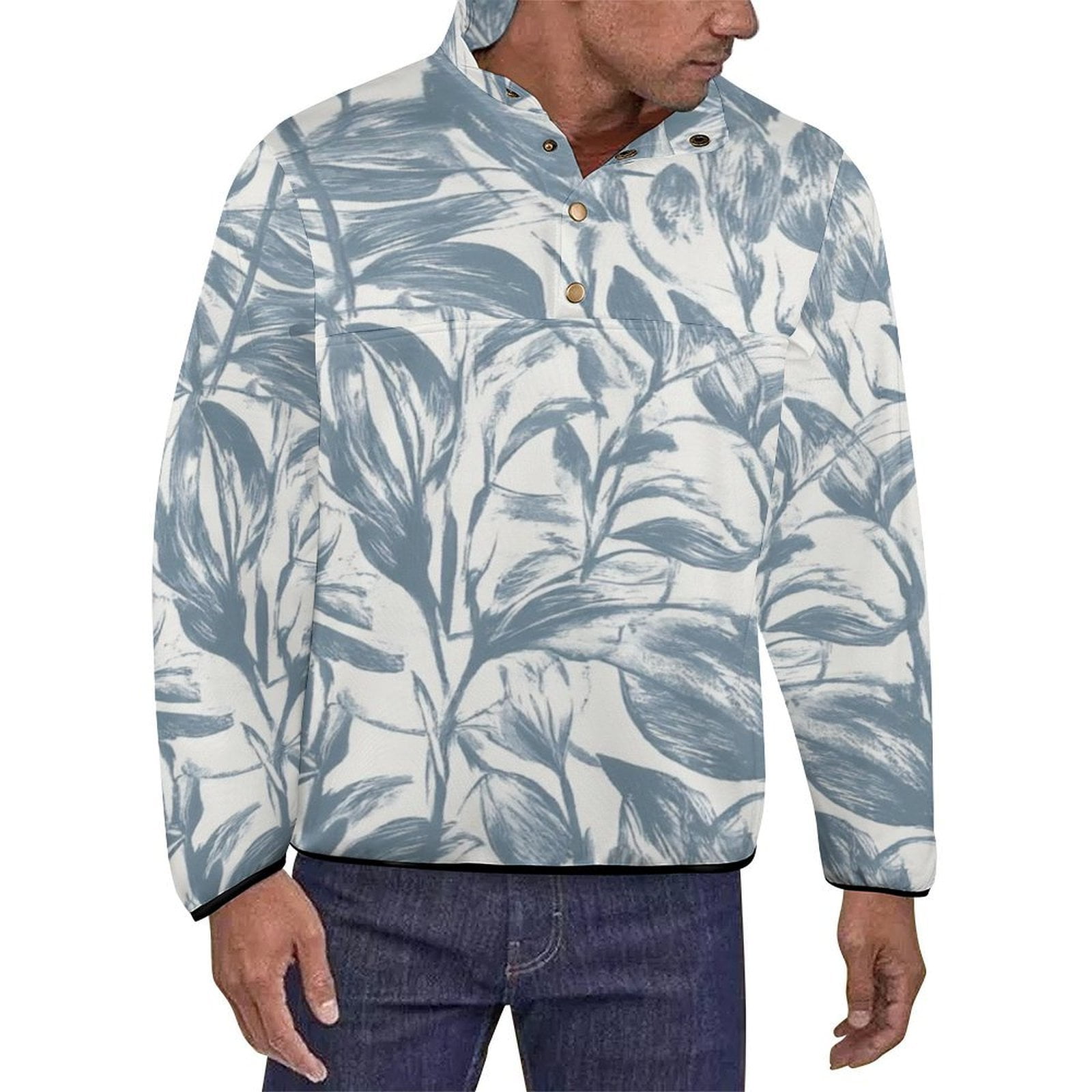 Blue Floral Seamless Pattern Men's Stand Collar Sweater Long Sleeve ...
