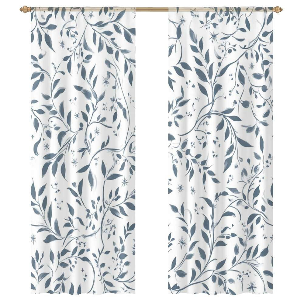 Blue Floral Seamless Pattern Sheer Window Curtains for Living Room ...