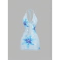 Blue Floral Sequin Mini Dress With Deep V-Neck Halter Tie Strap ...
