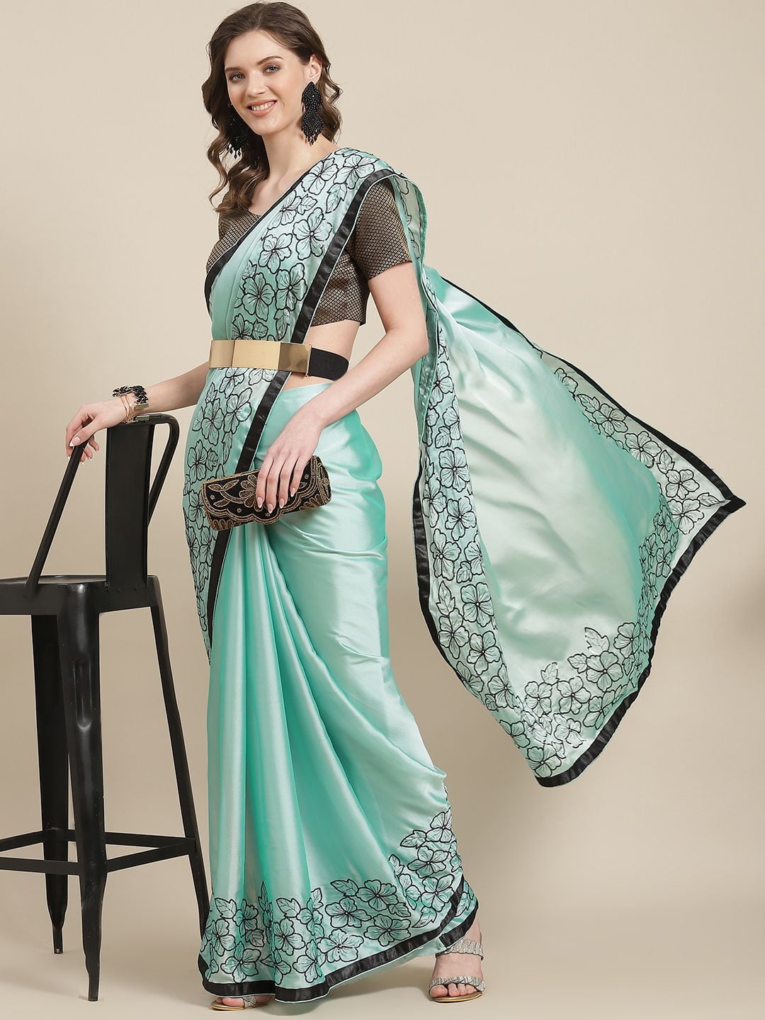 Blue Floral Sequinned Heavy Work Saree - 16258078 - Walmart.com