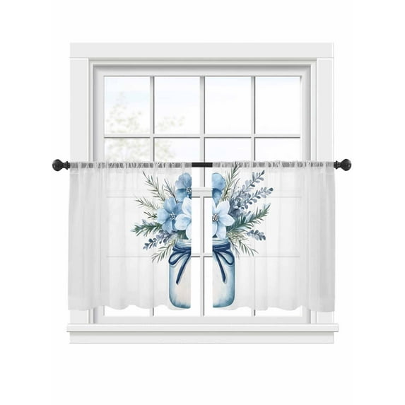 Blue Floral Sheer Curtains 2 Panels Set Pastoral Eucalyptus Leaf Vase ...