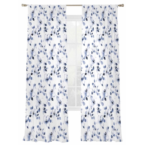 Blue Floral Sheer Curtains 2 Panels Set Watercolor Flower Sheer Window ...