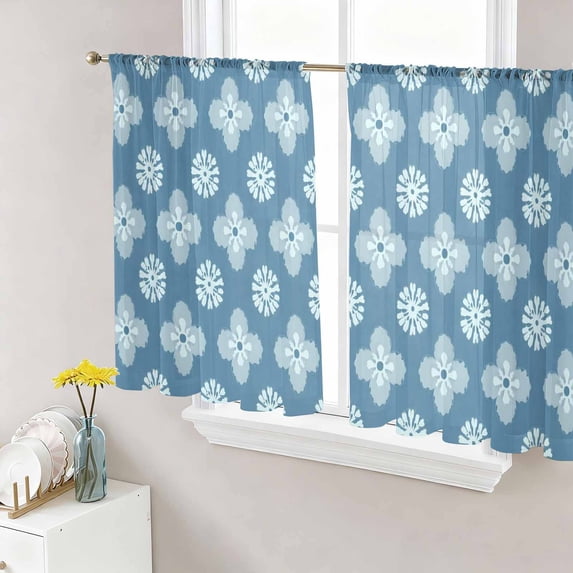 Blue Floral Sheer Curtains 45 Inch Length 2 Panels Set, Spring Flowers ...