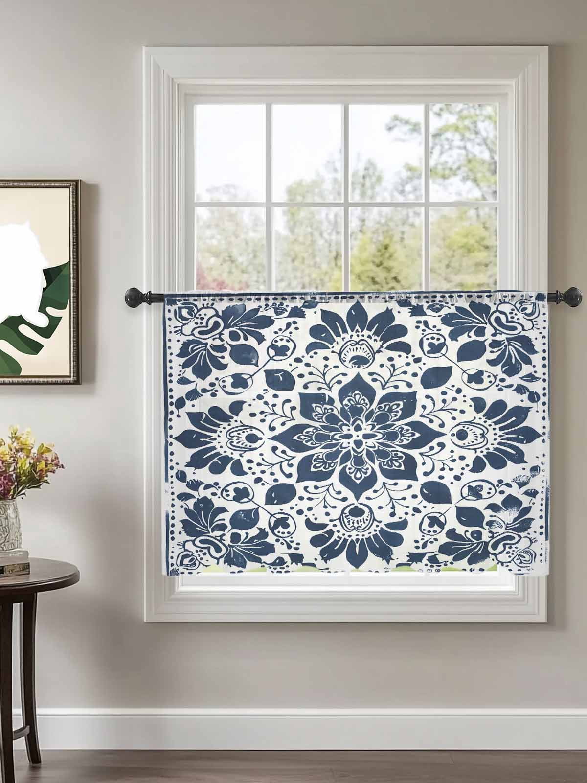 Blue Floral Sheer Curtains 54 Inch Long 1 Panel Pattern Leaves ...