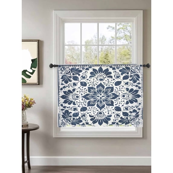Blue Floral Sheer Curtains 54 Inch Long 1 Panel Pattern Leaves ...