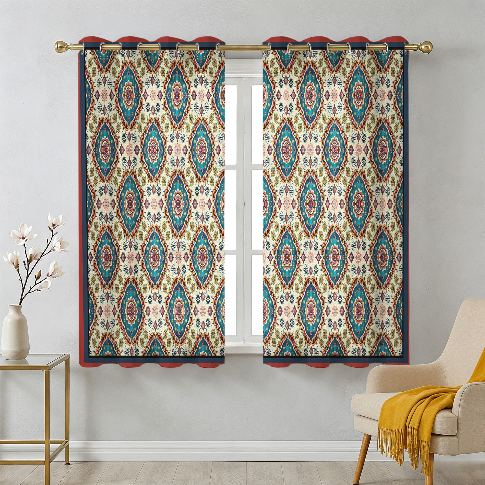 Blue Floral Sheer Curtains 54 Inch Long 2 Panels, Pattern Vintage ...