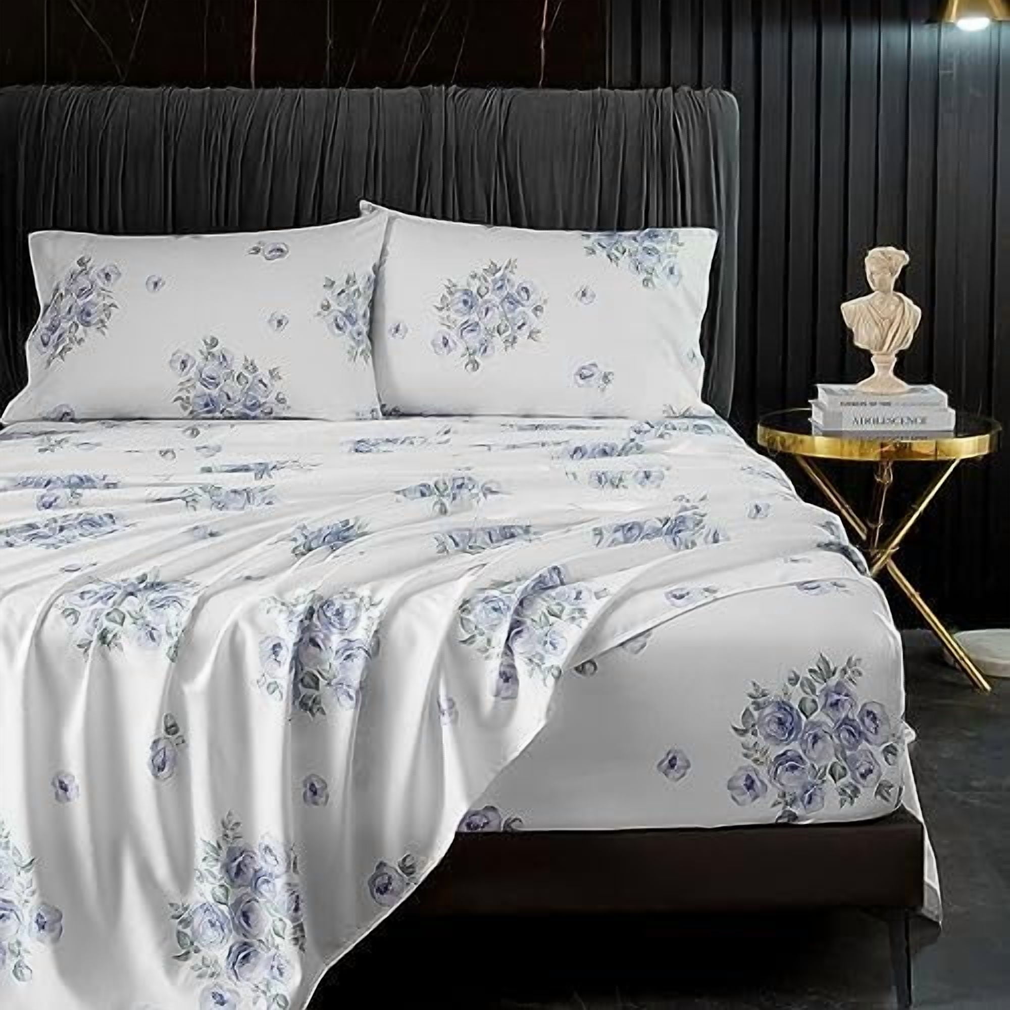 Blue Floral Sheets Queen Size,18 inches Deep Pocket Sheets 1800 Thread ...