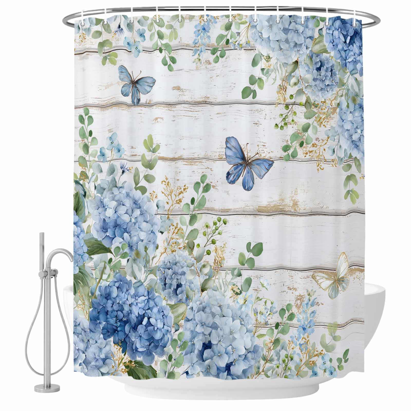 Blue Floral Shower Curtain, 48"x72", Summer Country Hydrangea Floral ...