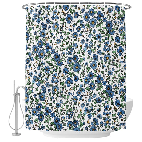Blue Floral Shower Curtain for Bathroom, Botanical Farmhouse Nature ...