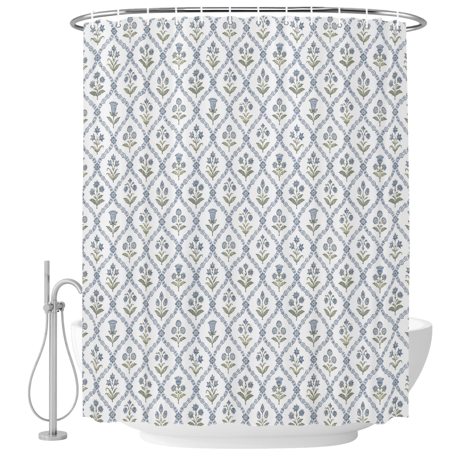 Blue Floral Shower Curtain for Bathroom, Country Pastoral Classic ...