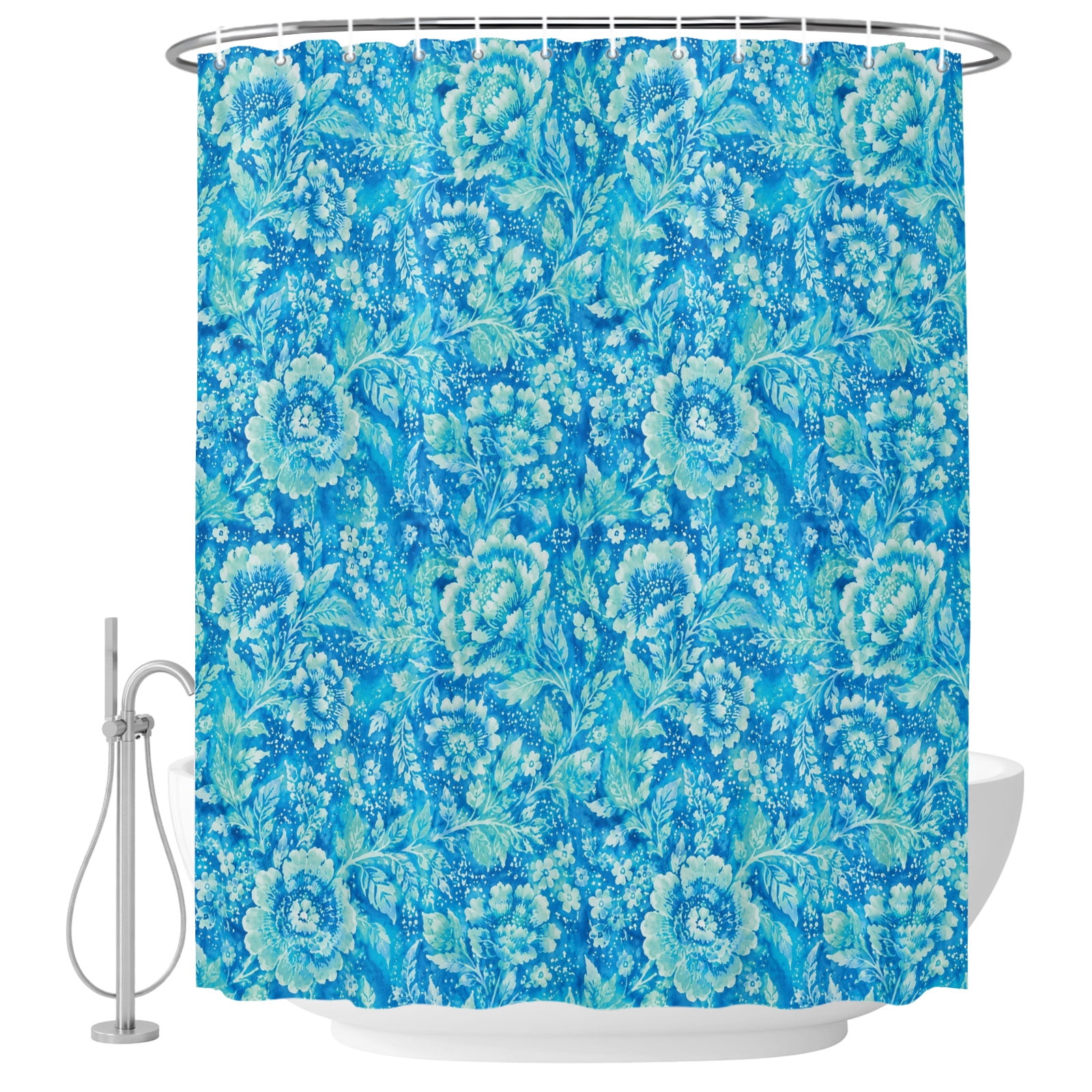 Blue Floral Shower Curtain for Bathroom, Country Vintage Farmhouse ...