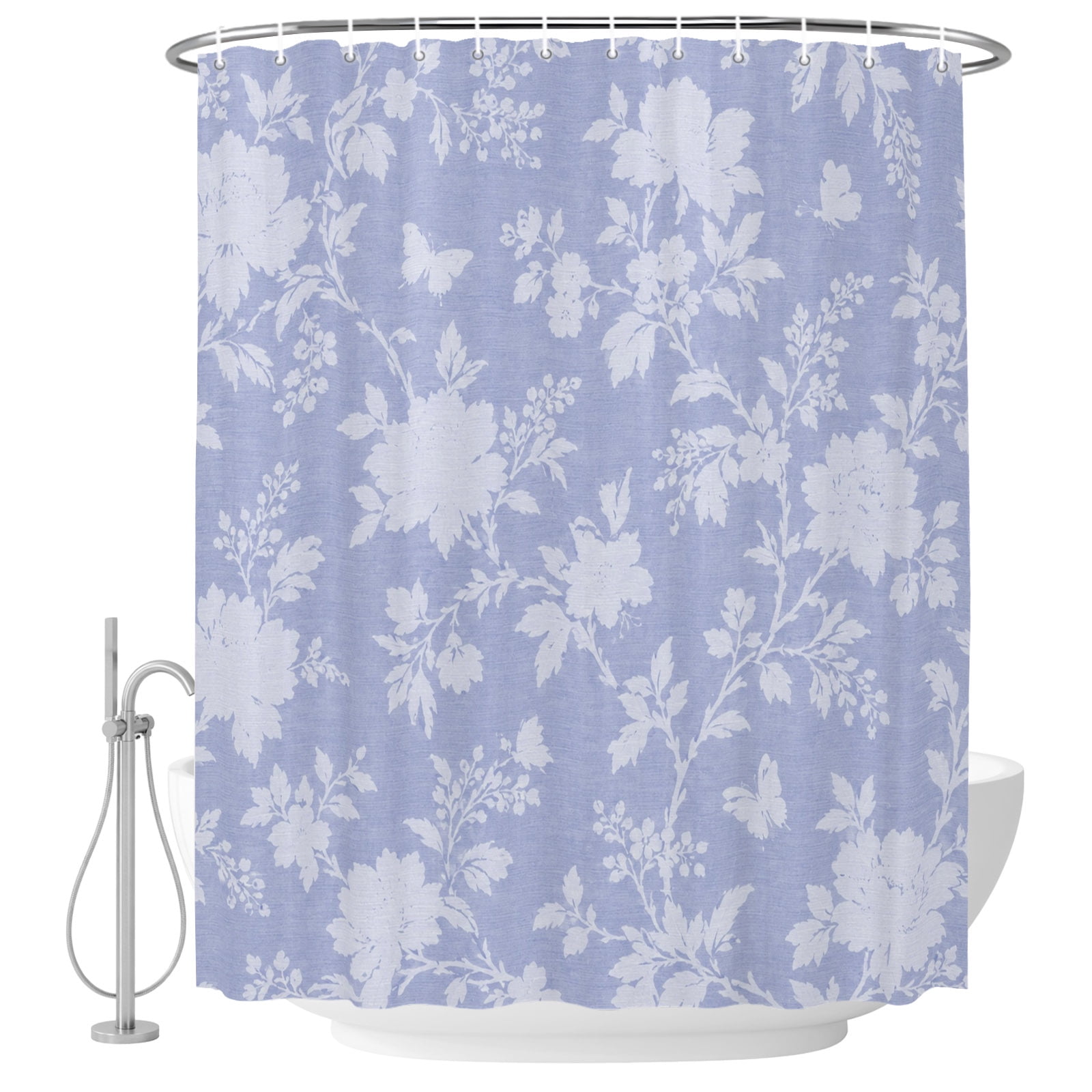Blue Floral Shower Curtain for Bathroom, Country Vintage Pastoral ...