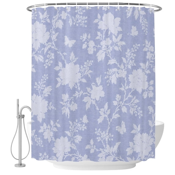 Blue Floral Shower Curtain for Bathroom, Country Vintage Pastoral ...