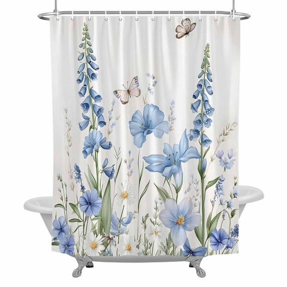 Blue Floral Shower Curtain for Bathroom, Spring Bluebells Wildflowers ...