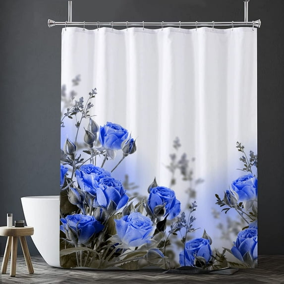 Blue Floral Shower Curtain, Blue Roses Flower Bathroom Shower Curtain ...