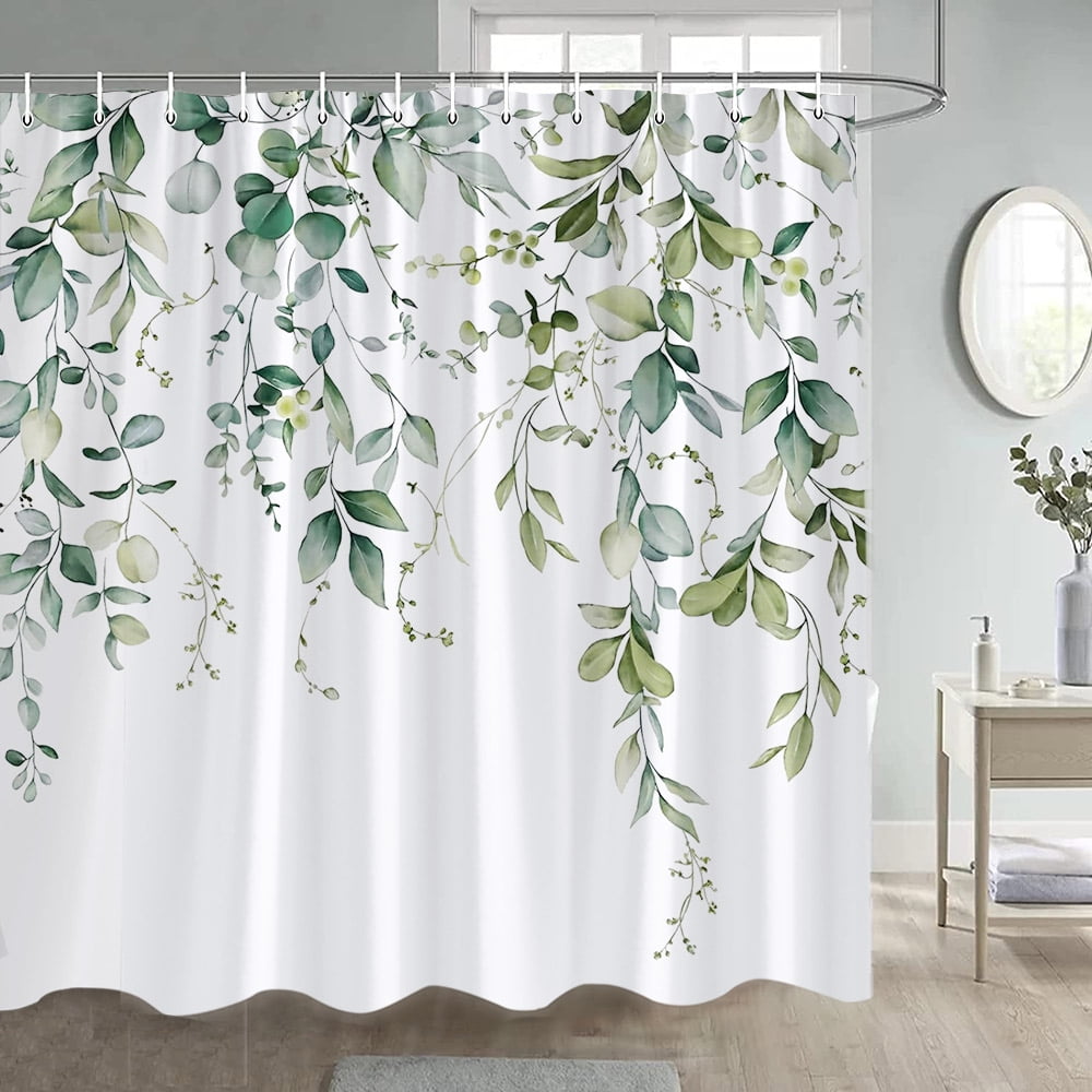 Blue Floral Shower Curtains Watercolour Flower Plant Leaves Bath ...