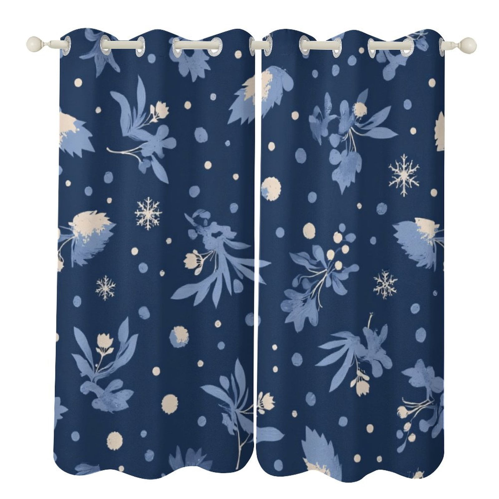 Blue Floral Snowflake Pattern Blackout Window Curtains for Bedroom ...