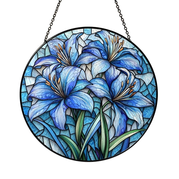 Blue Floral Spider Lily Stained Glass Window Hanging – Decorative Art ...