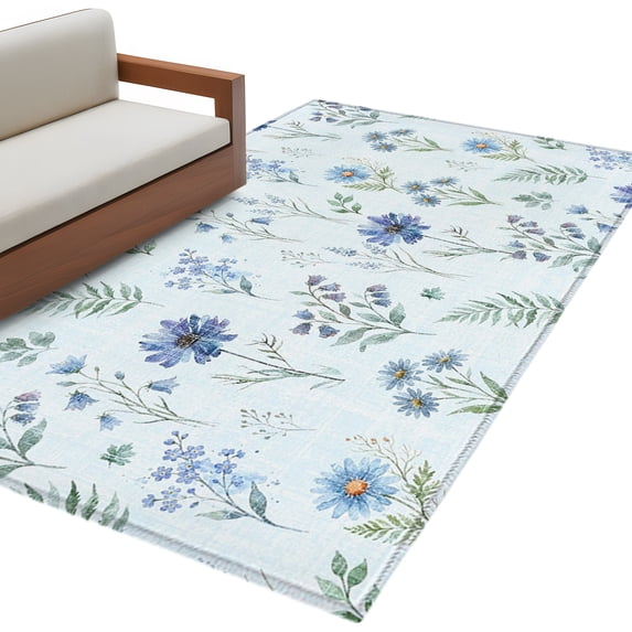 Blue Floral Spring Area Rug Washable 3x5 Entryway Rug Non-Slip Indoor ...