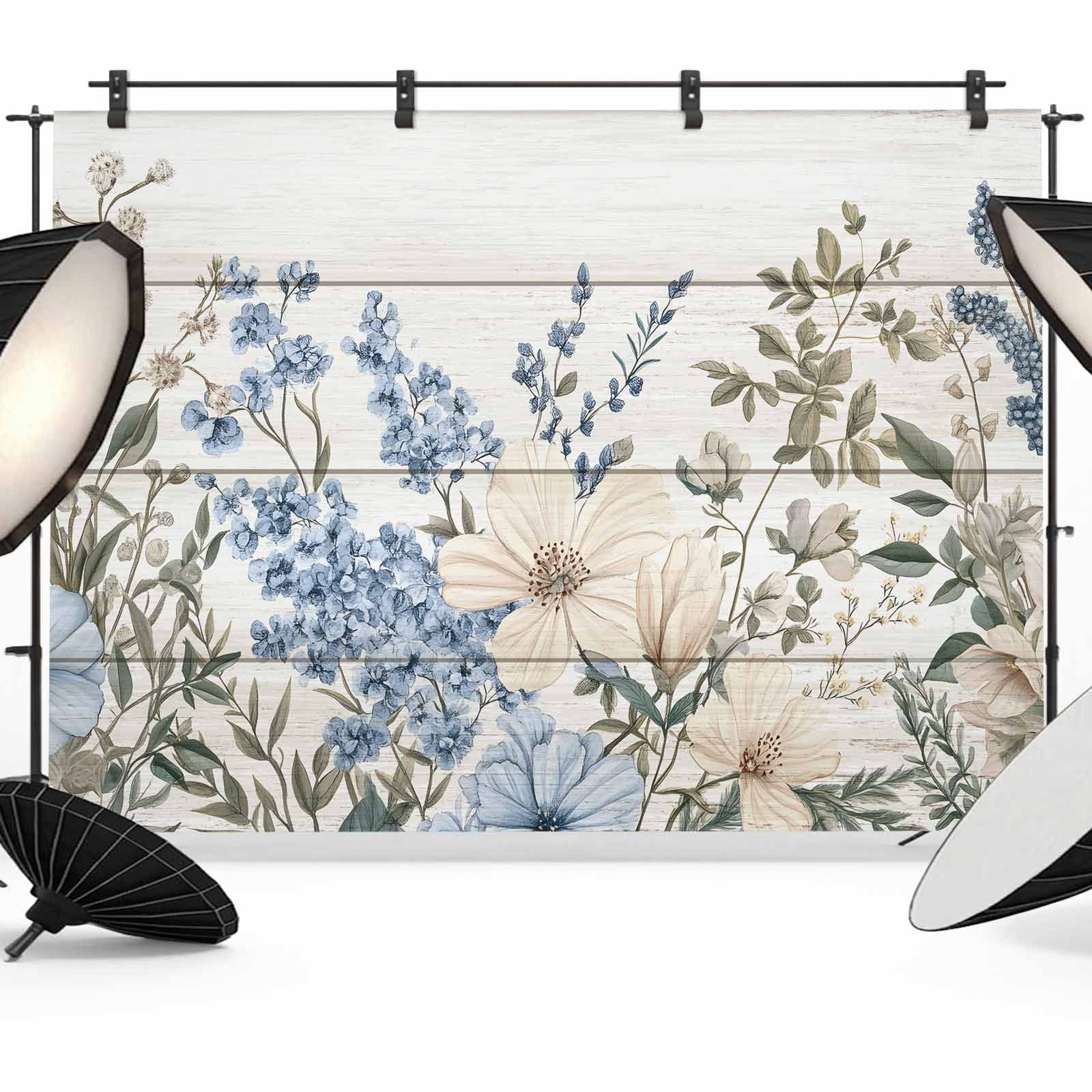 Blue Floral Spring Backdrop for Photography,Fabric Photo Background ...