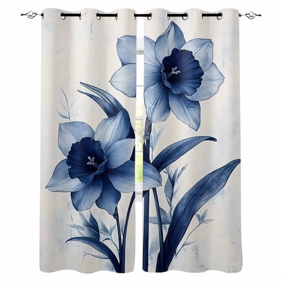 Blue Floral Spring Blackout Curtains for Bedroom/Living Room, Thermal ...