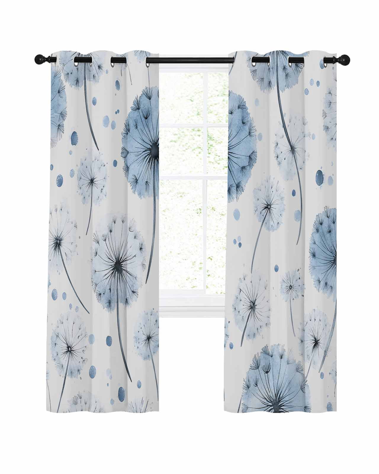 Blue Floral Spring Blackout Curtains, Light Blocking Print Window ...