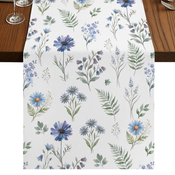 Blue Floral Spring Burlap Cotton Table Runner 13x48 Inches Long, Pine ...