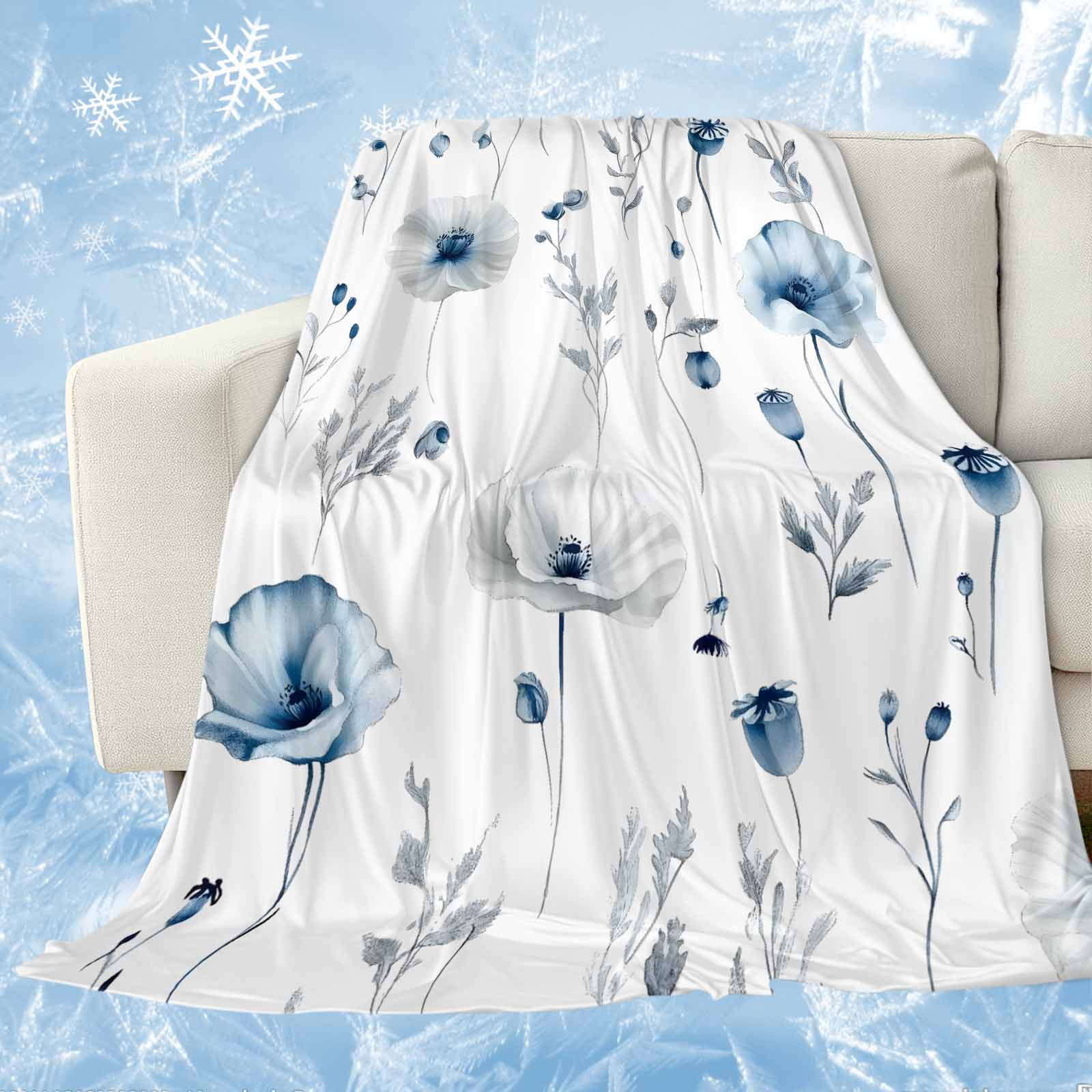 Blue Floral Spring Cooling Blanket, Lightweight Breathable Summer Throw ...