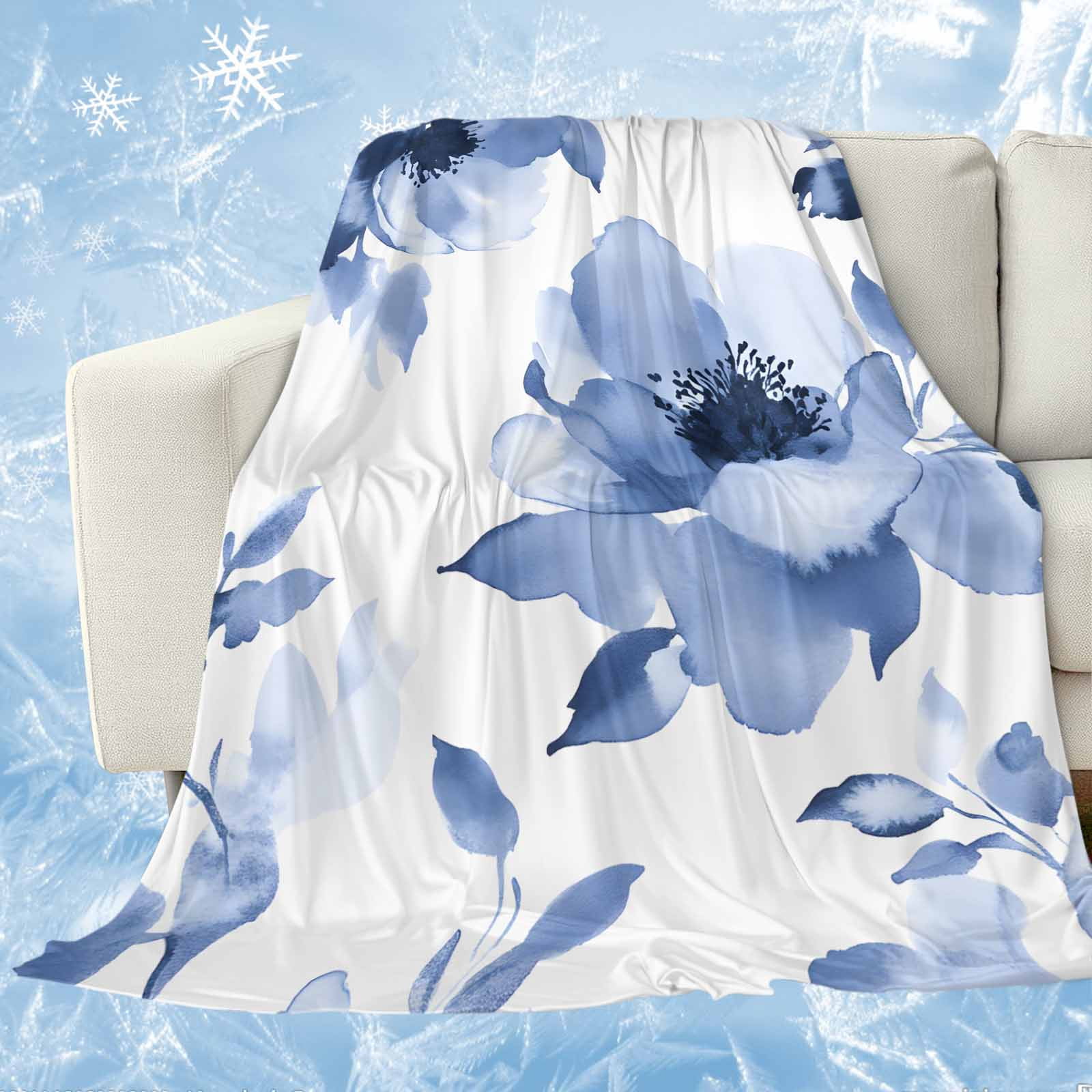 Blue Floral Spring Cooling Blanket,Lightweight Breathable Summer Throw ...