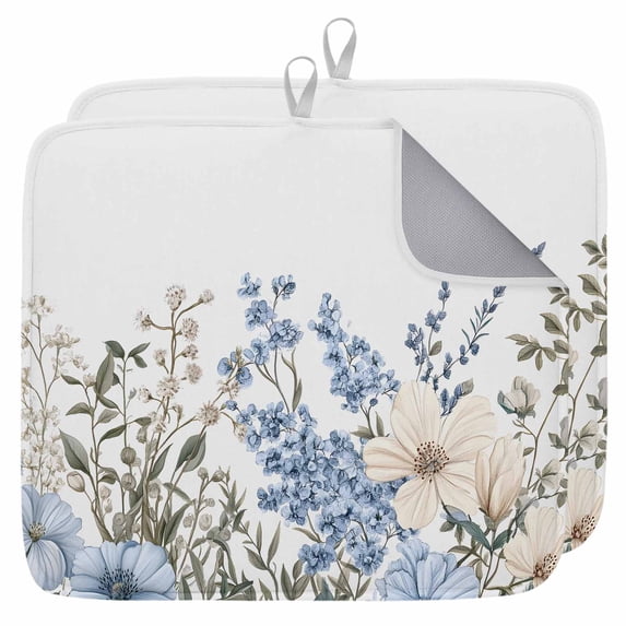 Blue Floral Spring Dish Drying Mat for Kitchen Counter,Vintage Summer ...