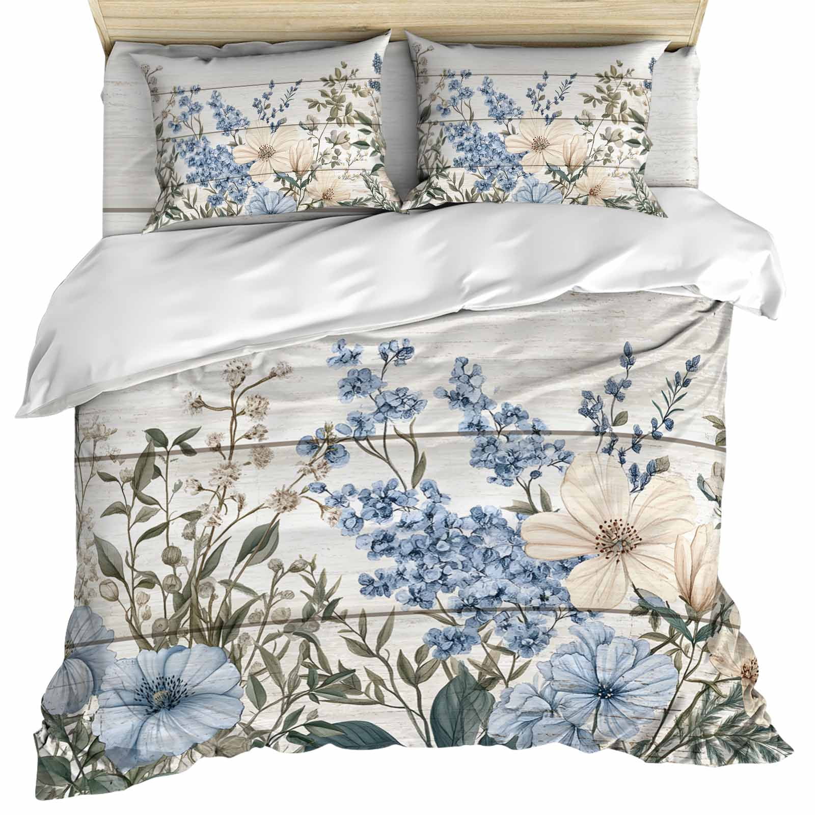 Blue Floral Spring Duvet Cover Set, Summer Botanical Flower Vintage ...