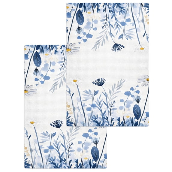 Blue Floral Spring Kitchen Dish Towels for Drying Dishes Set of 2 ...