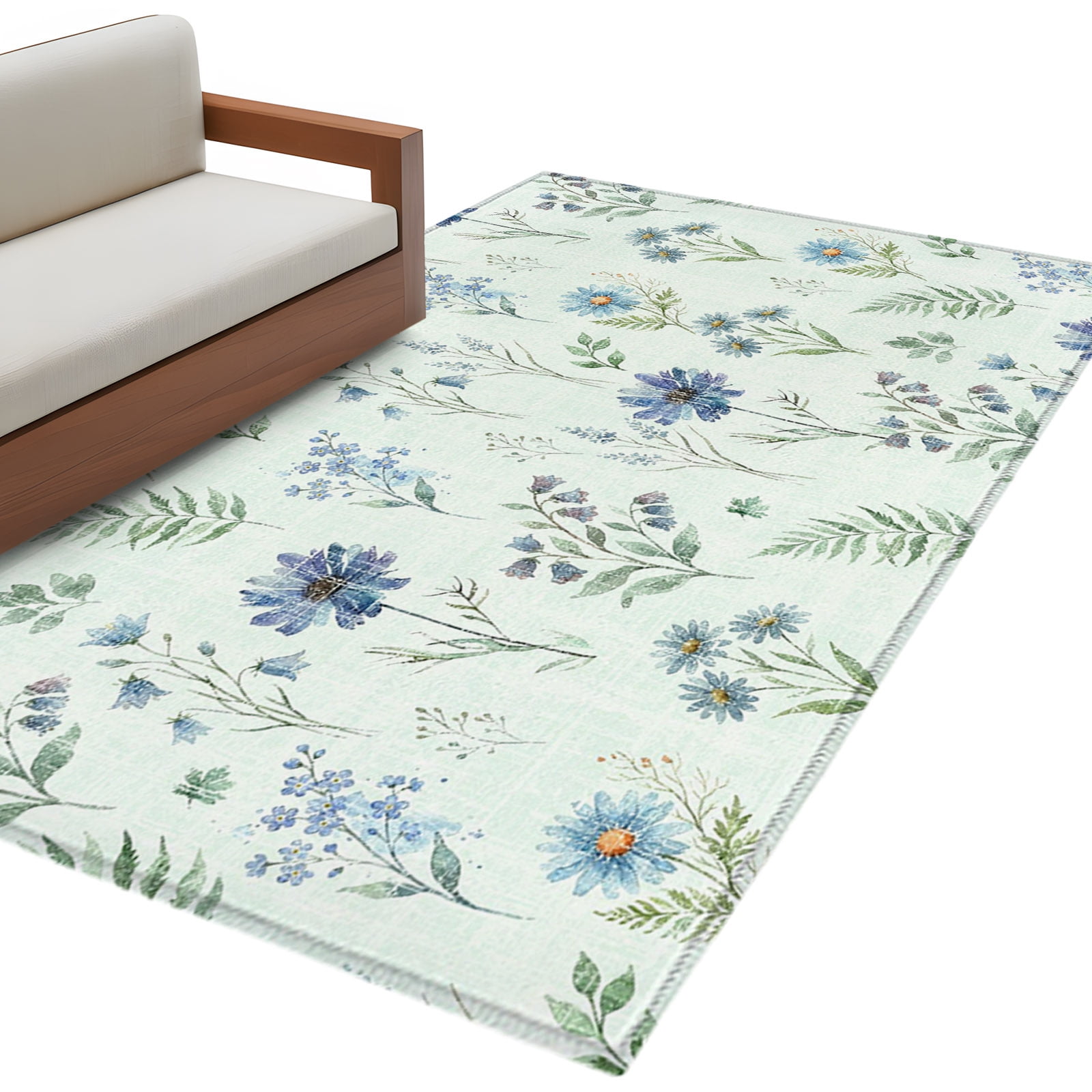 Blue Floral Spring Kitchen Runner Rug 2.7x5 Washable Runners for ...
