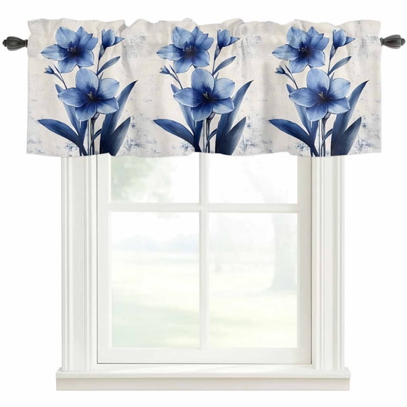 Blue Floral Spring Kitchen Valances for Windows, Vintage Verdant Flower ...