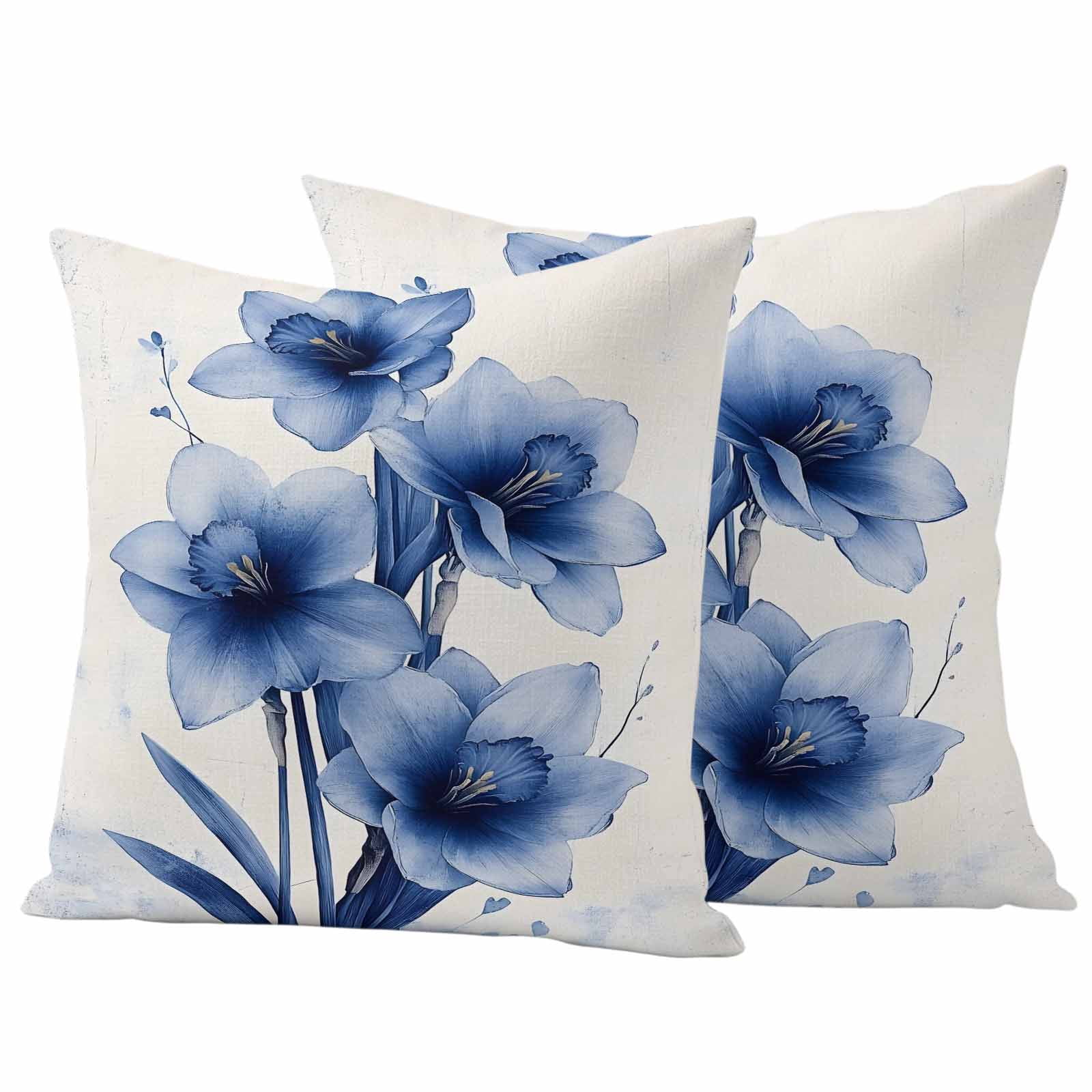 Blue Floral Spring Outdoor Waterproof Pillow Covers, Summer Botanical ...
