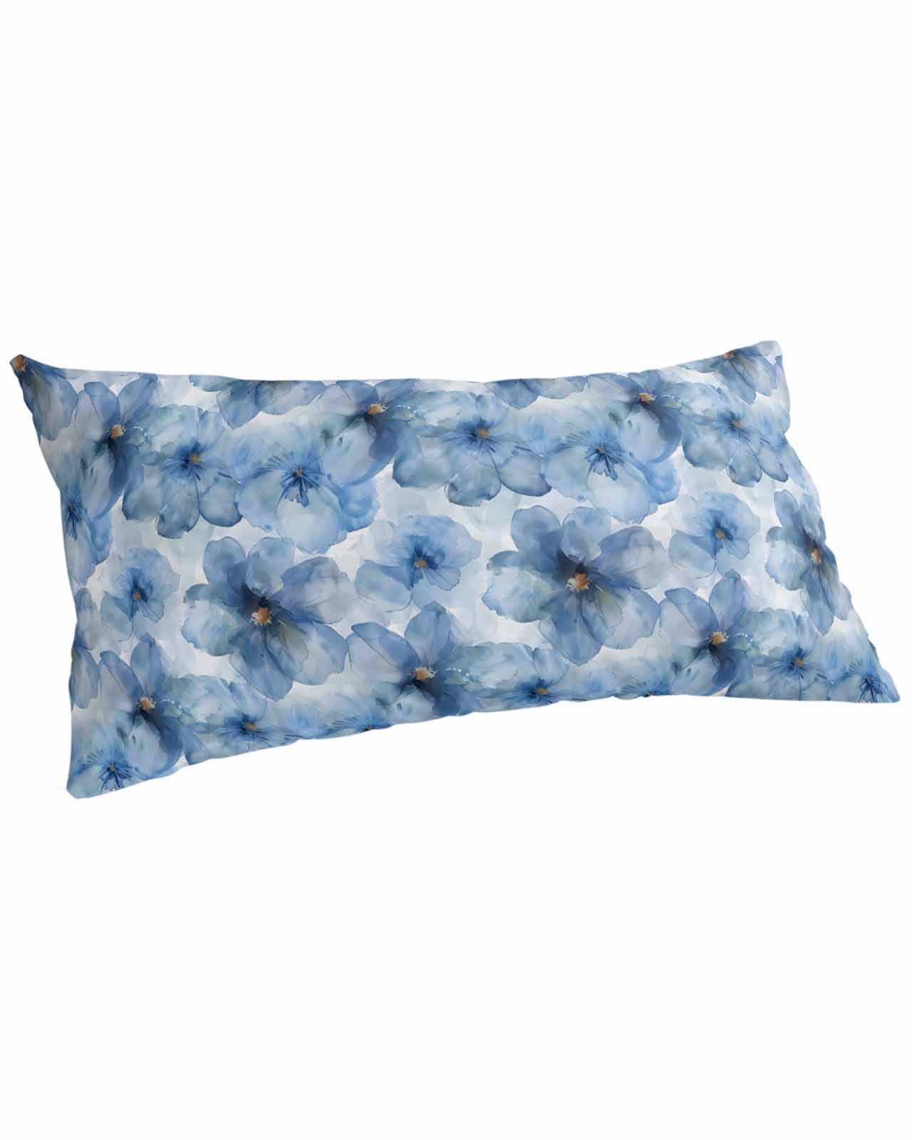 Blue Floral Spring Pillow Covers King Size, Watercolor Art Elegant ...
