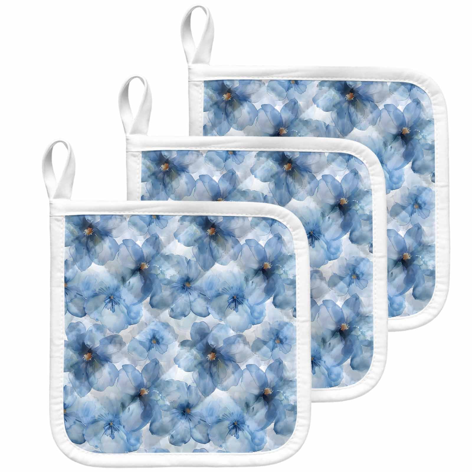 Blue Floral Spring Pot Holders for Kitchen Heatproof Potholder, 3 Pack ...